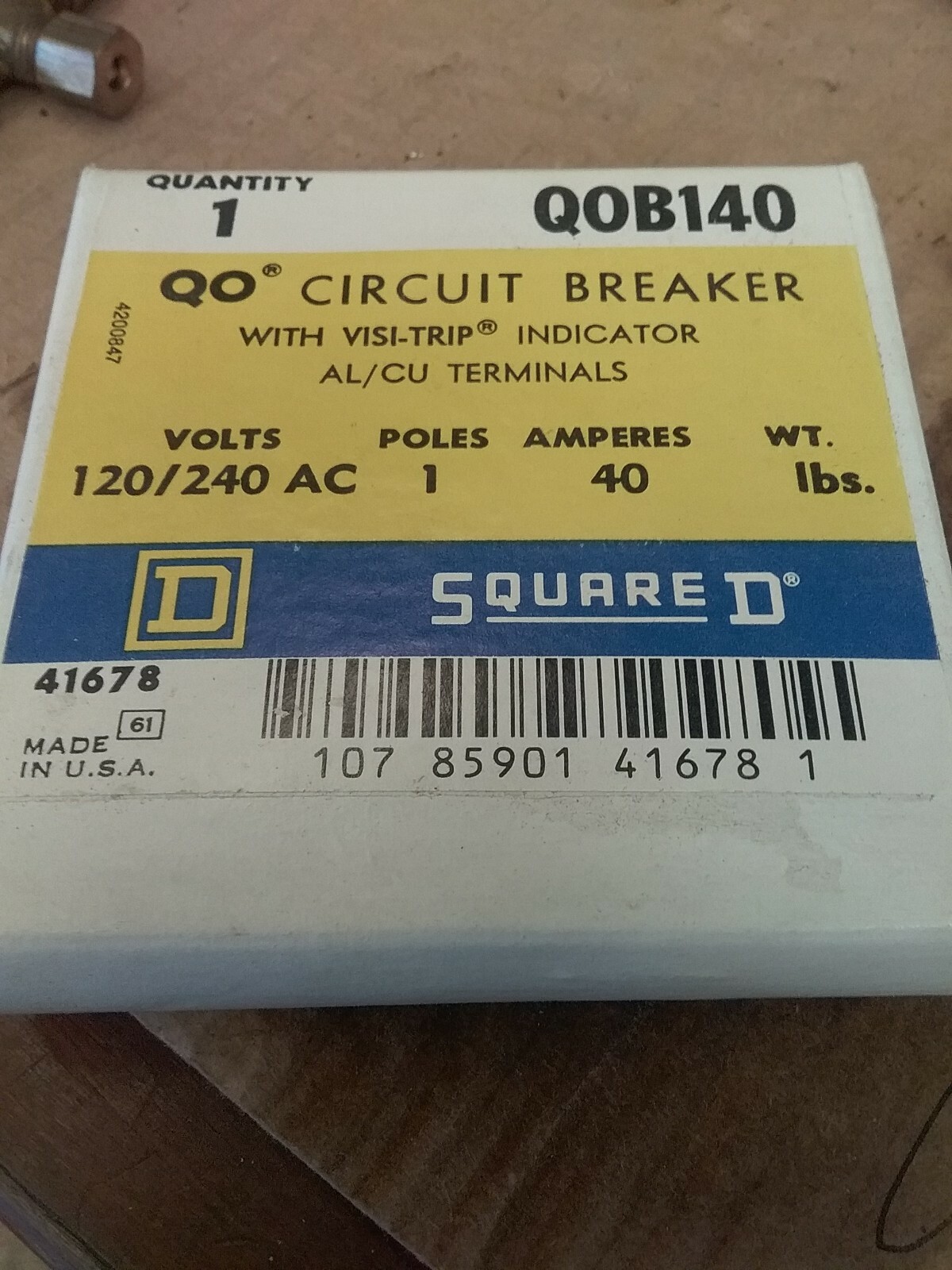 NEW IN BOX SQUARE D QOB140 1 pole 40 amp bolt on QOB 120V Circuit ...