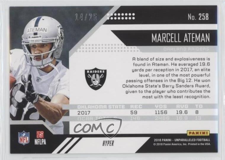 2018 Panini Unparalleled Rookie Hyper /25 Marcell Ateman #258 Rookie RC ...