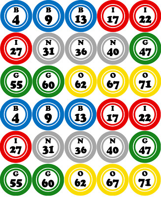 Assorted Bingo Numbers - 30 Pack 3 Inch Circle Stickers 3" x 3" - Board ...