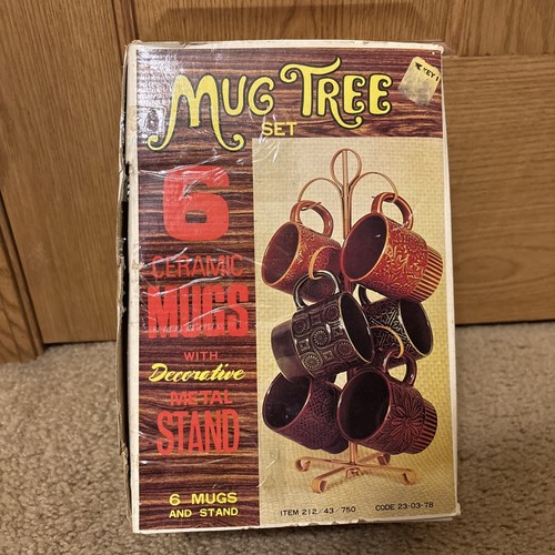 Vintage Mug Tree Set With 6 Mugs Ceramic Retro Coffee Tea Stack *READ ...