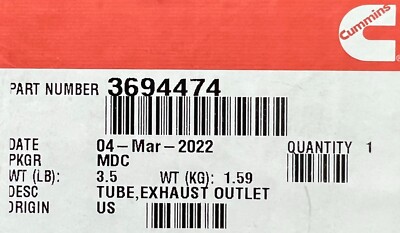 3694474 / 3694474CUM GENUINE CUMMINS EXHAUST OUTLET TUBE OEM - NEW | eBay