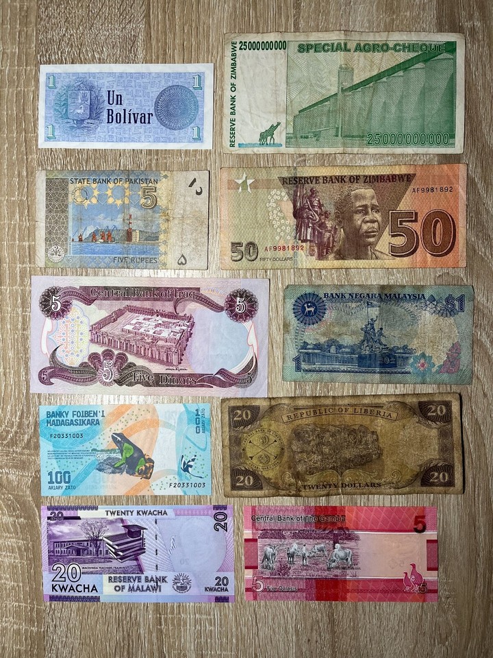 Variety of 10 Different Circulated Banknotes World Paper Money Foreign ...