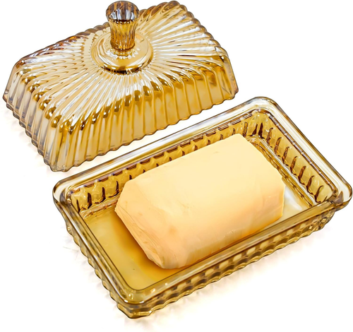 Champagne Color Glass Butter Dish with Lid or Countertop and ...