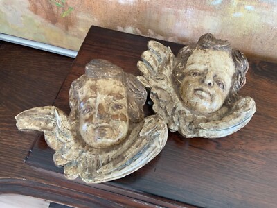 French Pair Hand Carved Wooden Angels Church Decoration Early 1800s | eBay