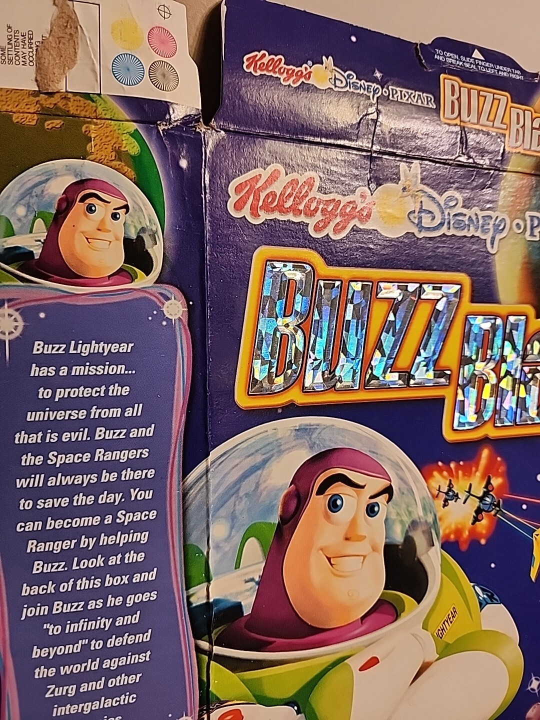 Vintage 2001 Kellogg's Buzz Blasts Cereal Disney Pixar Toy Story BOX ...