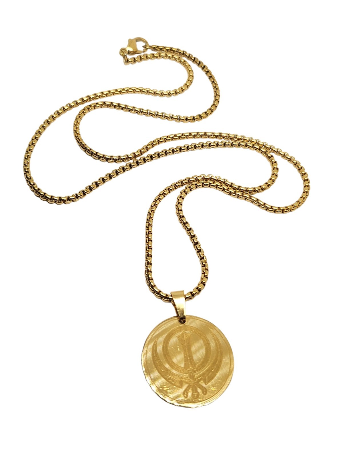 Sikh Khanda Pendant Necklace Punjabi Kirpan Sword Steel Gold Tone ...