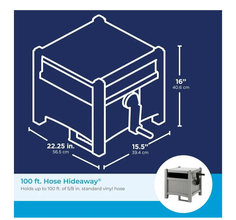 100 Ft Hose Hideaway Hose Reel 5/8 in Outdoor Storage Box with Crank ...