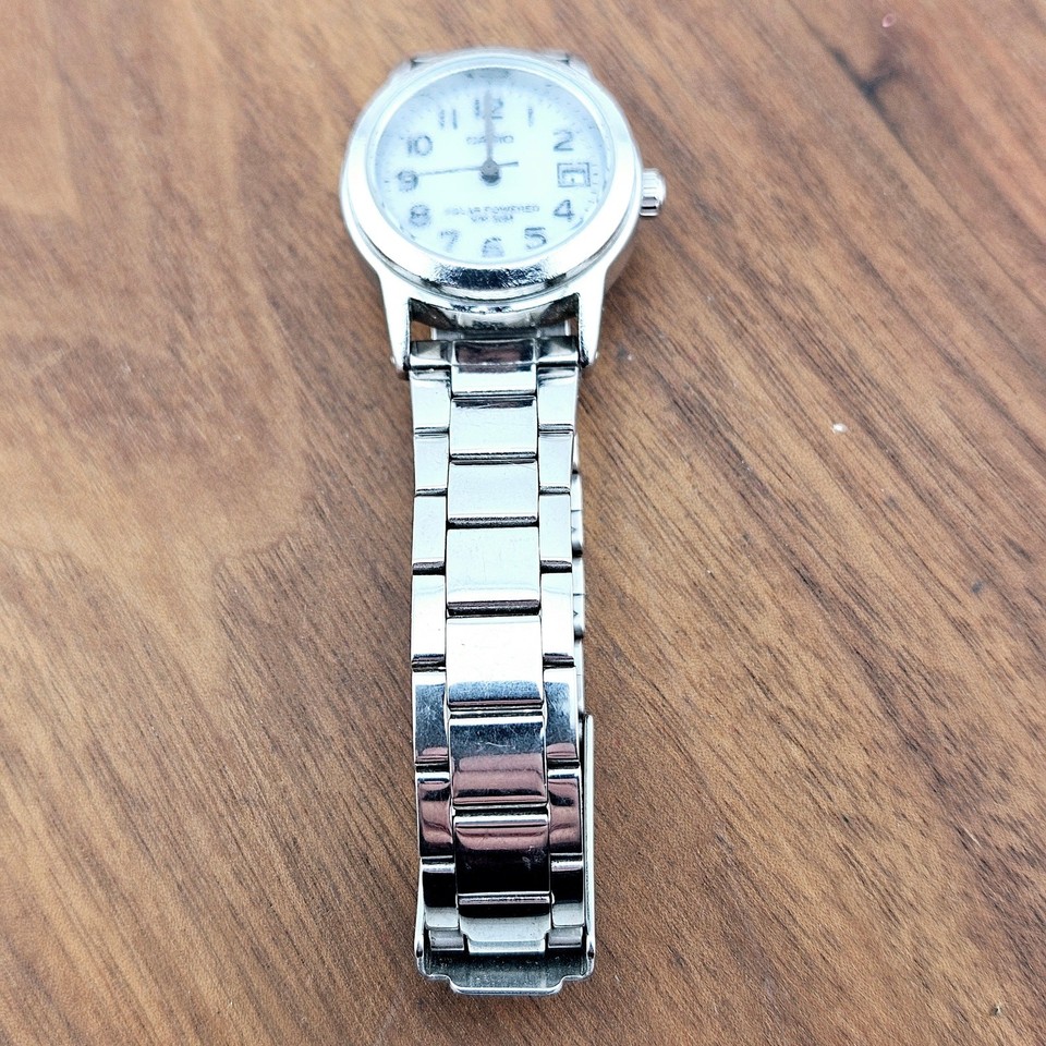 Casio Solar Powered Women's Date Watch Needs Battery Silver Tone Casual ...