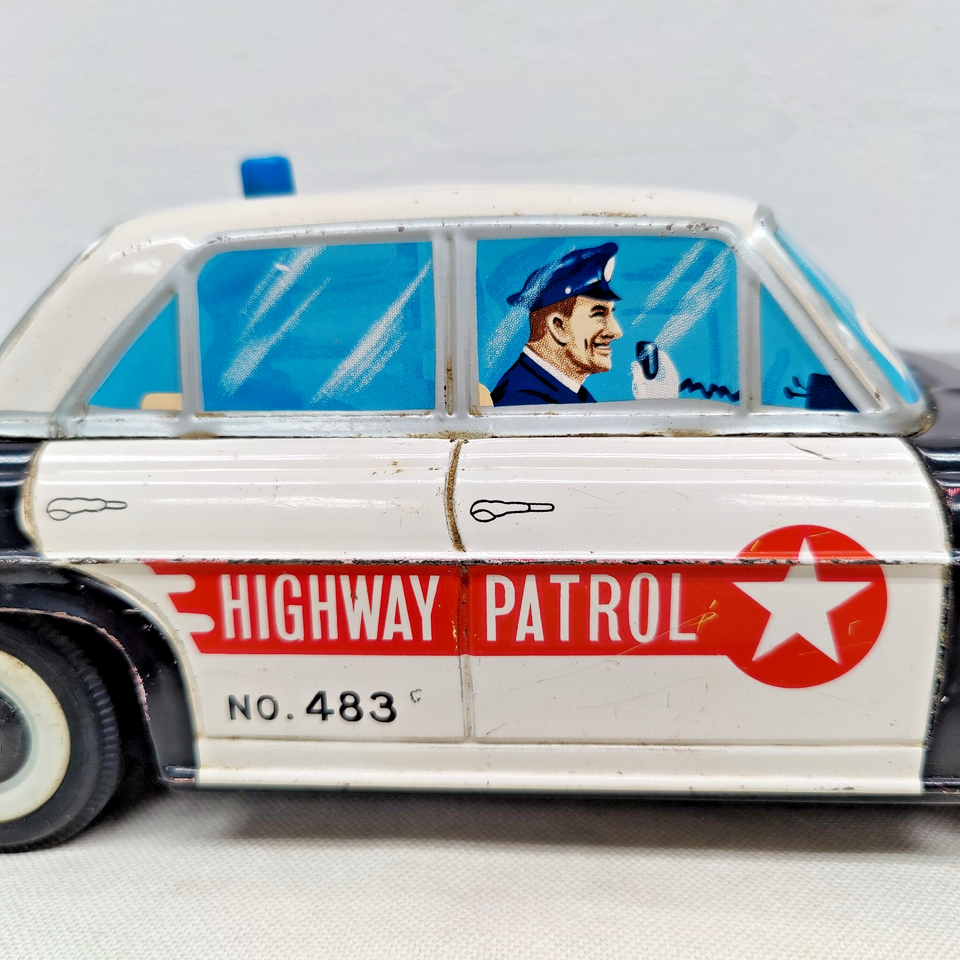 VTG Yonezawa Tin Litho Highway Patrol Police Car Friction Siren ...