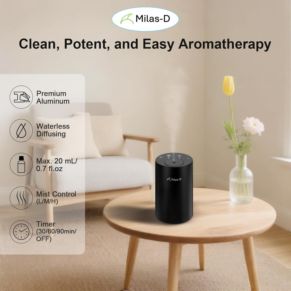 Waterless Essential Oil Diffuser, Battery Operated Nebulizer with 3 ...