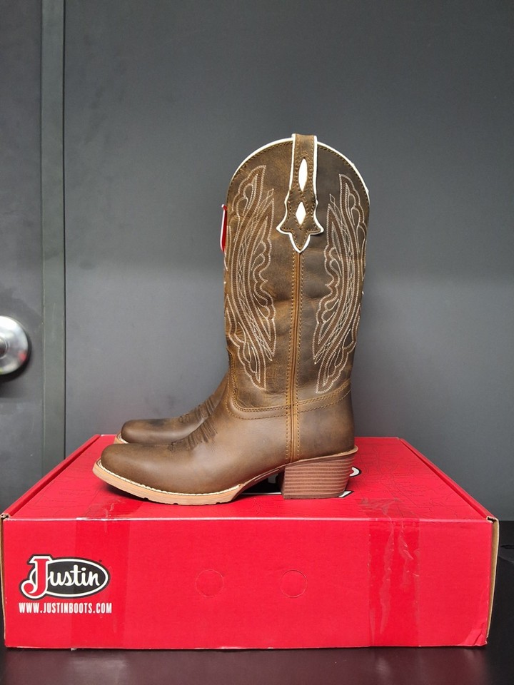 Justin Womens Rae Taupe Water Buffalo Square Toe Boots Size 9 | eBay