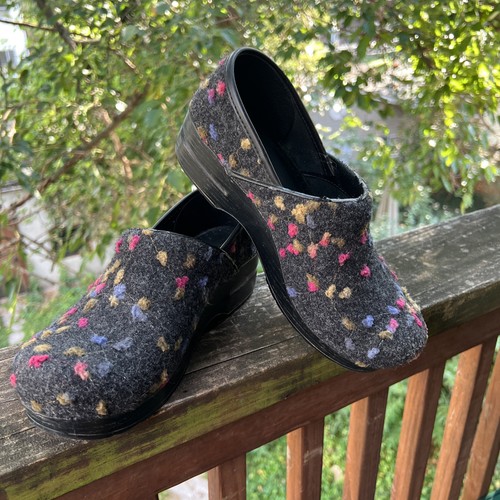 39 Dansko Felted Wool Black Colorful Dots Splotches Clogs Sides ...