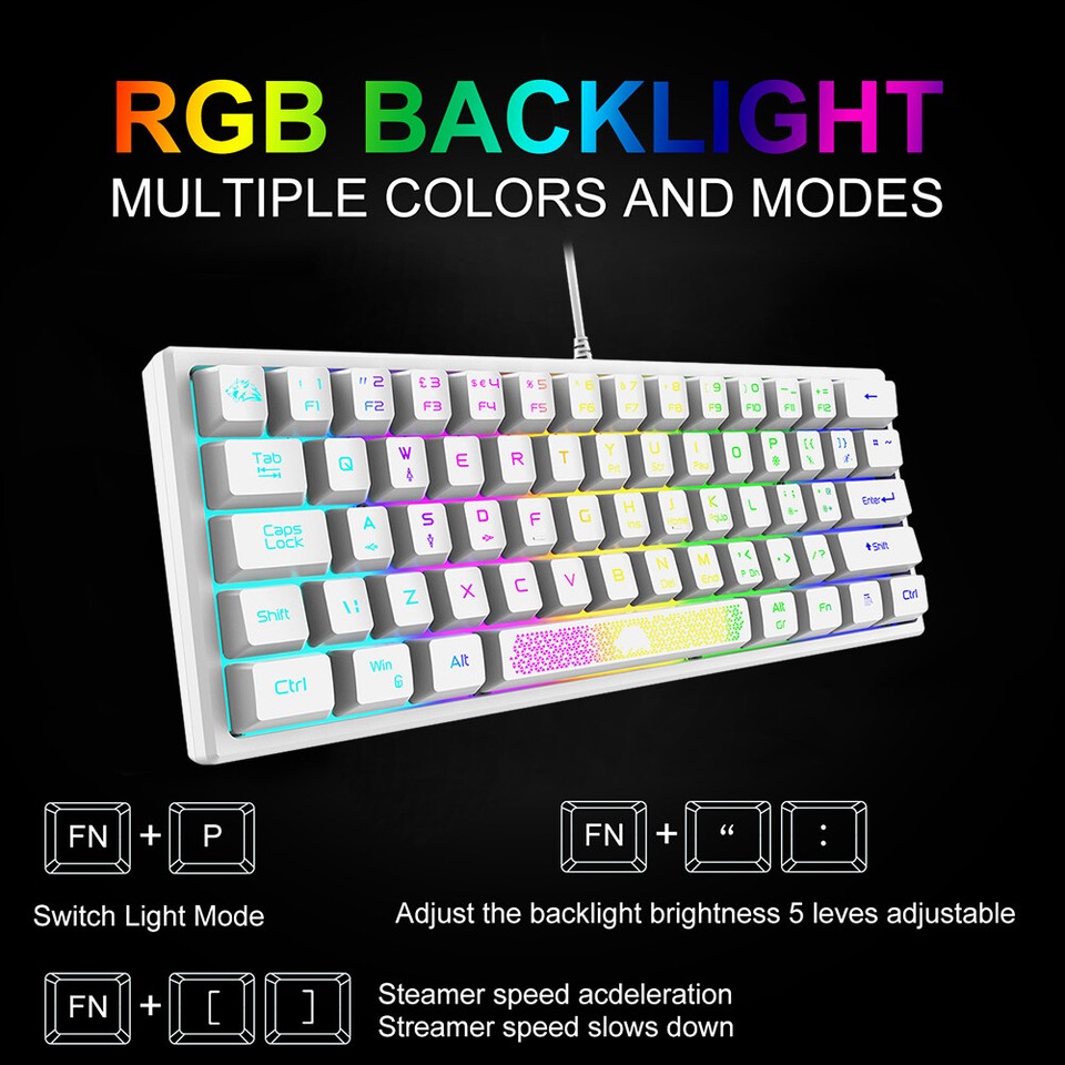 K61 RGB Wired Keyboard 60 Percent 62 Keys Ergonomic Gaming Keyboard ...