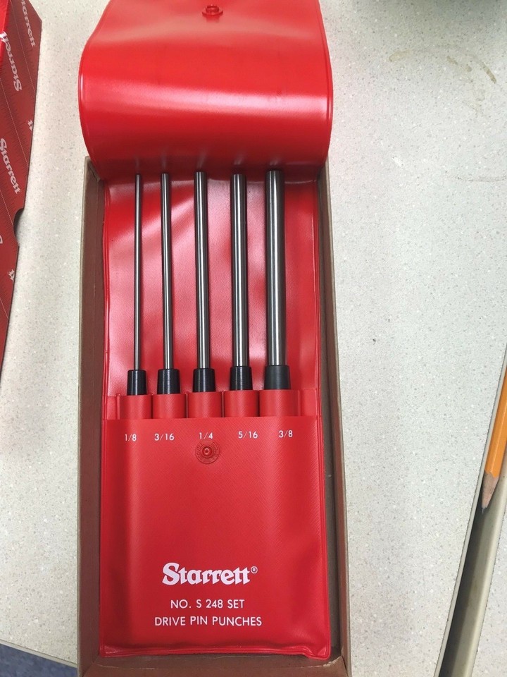 STARRETT LONG DRIVE PIN PUNCH 5PC SET S248PC NEW IN PACKAGE W/POUCH ...