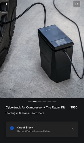 Cybertruck Air Compressor + Tire Repair Kit Sold Out at Tesla. Brand ...