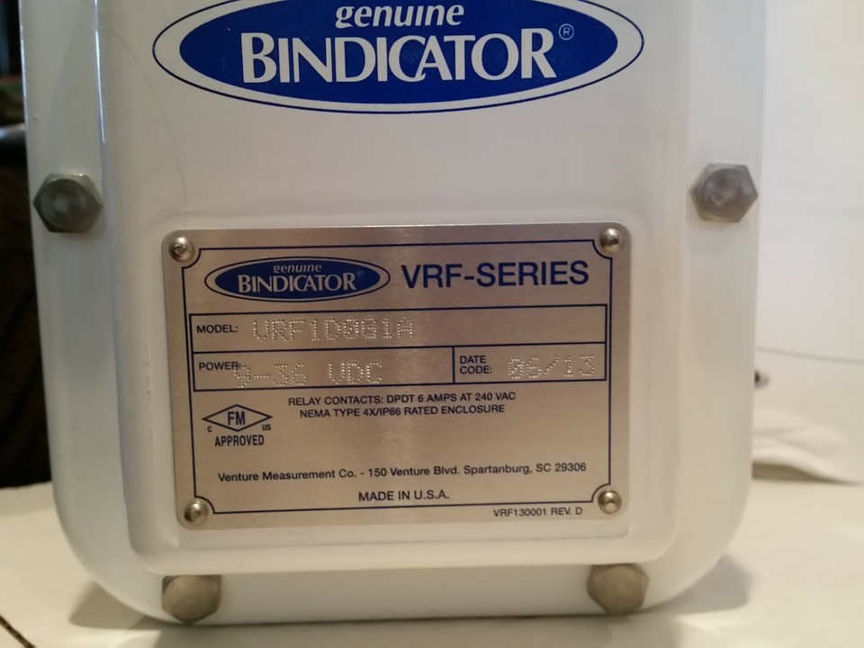 BINDICATOR VRF1D0G1A Level Sensor, VRF-1000 Series, 9-36 VDC, BRAND NEW ...