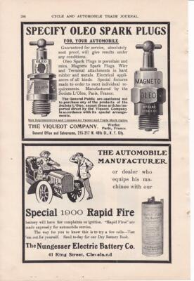 1906 Oleo Spark Plug Ad-Print & 1906 Rapid Fire Nungesser Electric ...