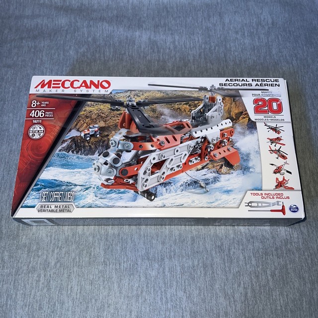 Meccano Maker 16211 Aerial Rescue Helicopter 20 Model Set 406pc Age8 ...