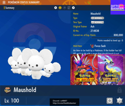 Pokemon Scarlet/Violet SHINY MAUSHOLD Family of 4 Lv.100 Careful 6IV ...