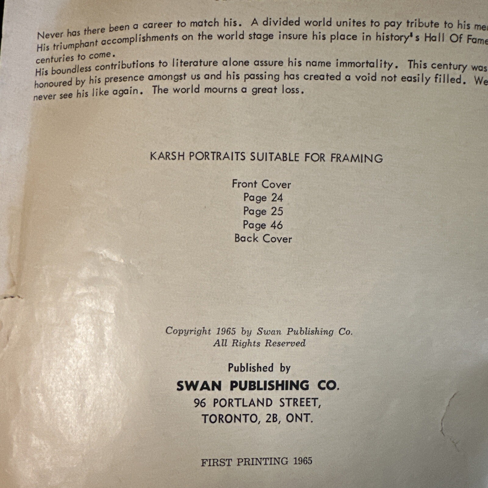 1874/1965 Sir Winston Churchill Booklet, First Printing 1965, in Nice ...