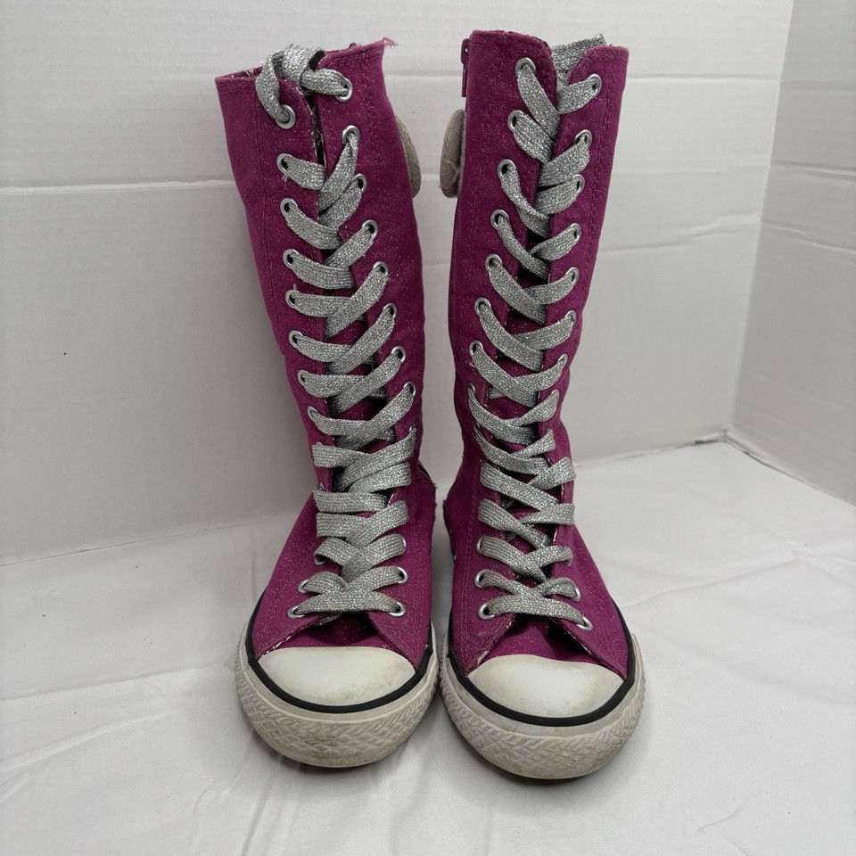 VTG Converse All Star Knee High Glitter Boots Pink Lace Girls Size ...