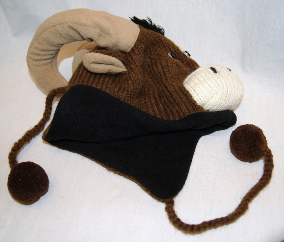 LONGHORN SHEEP HAT knit ADULT ram cap dodge costume mountain goat brown ...