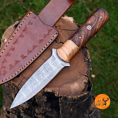 CUSTOM HANDMADE FORGED DAMASCUS STEEL BOOT KNIFE HUNTING KNIFE SURVIVAL ...