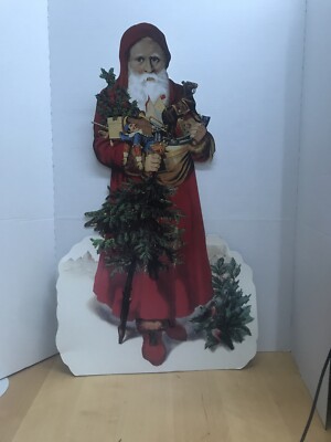 Vtg Huge VICTORIAN CHRISTMAS Santa w/Spruce 30”TALL! Rare! B. Shackman ...