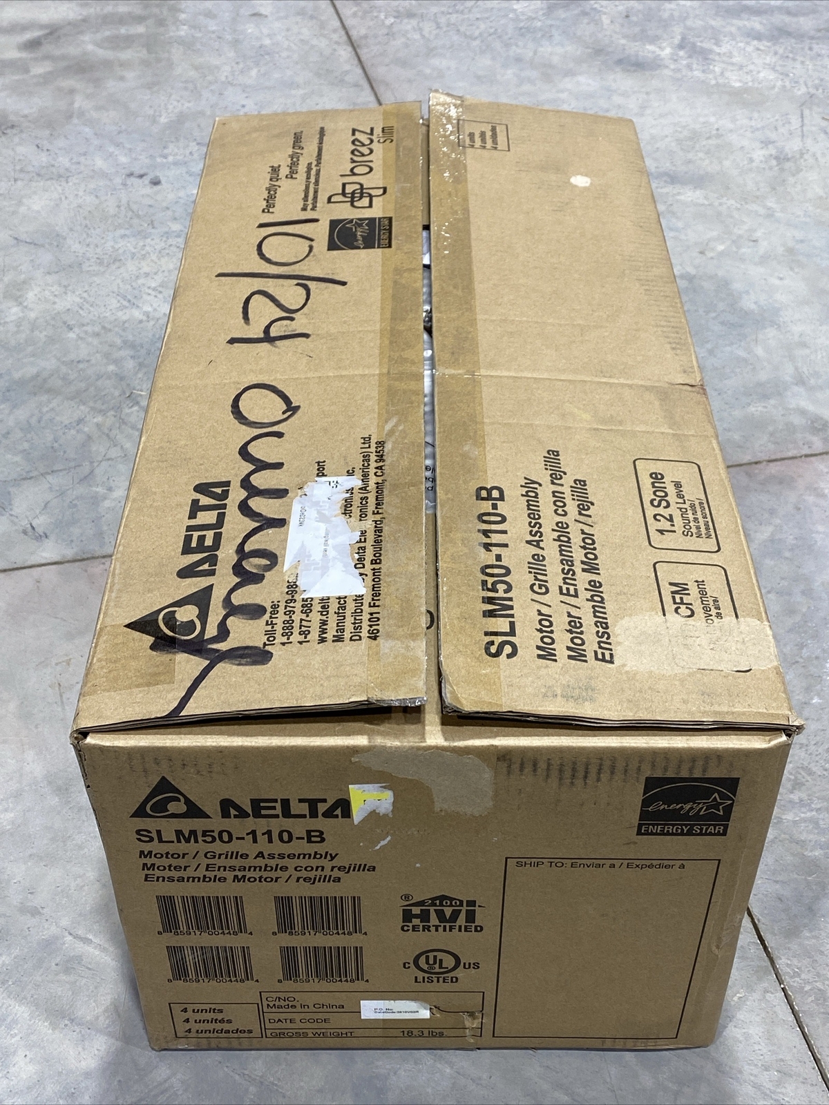 Delta SLM50-110-B Ventilation Fan 110 CFM 1.2 Sone Box Of 4 for sale ...