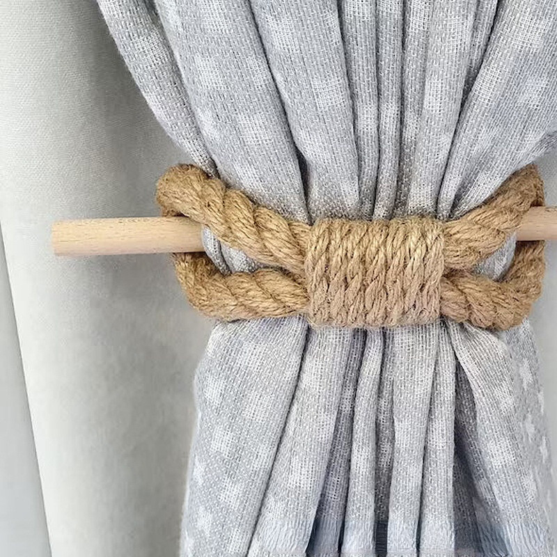 Wood Stick Thick Cotton Rope Curtain Buckle Curtain Holder for Living ...