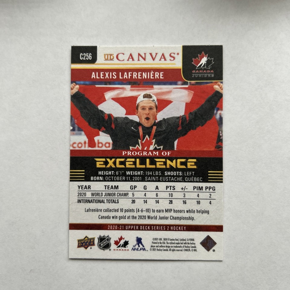 2020-21 Upper Deck Canvas Program of Excellence Alexis Lafreniere ...