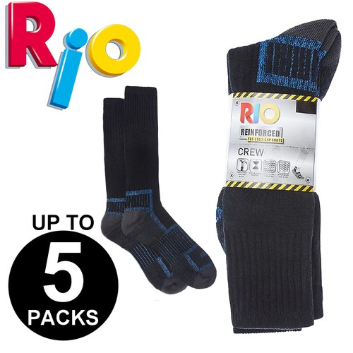 Rio Reinforced For Steel Cap Boots Crew Mens Thick Work Socks Black ...