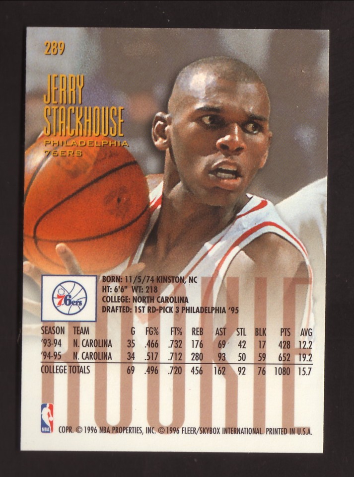 Jerry Stackhouse Rookie Card--Philadelphia 76ers--1995-96 Fleer Ultra ...