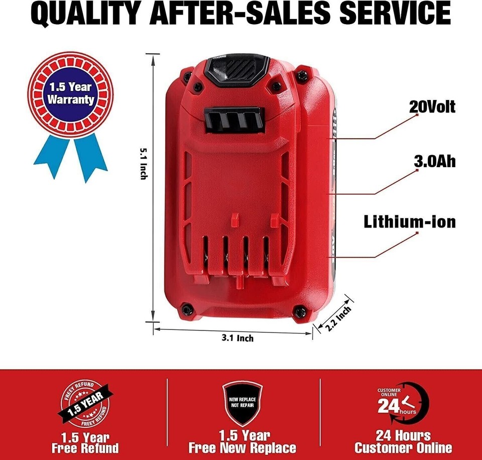 2PACK 20Volt For Craftsman V20 6.0Ah Li-ion Battery CMCB204 CMCB202 ...