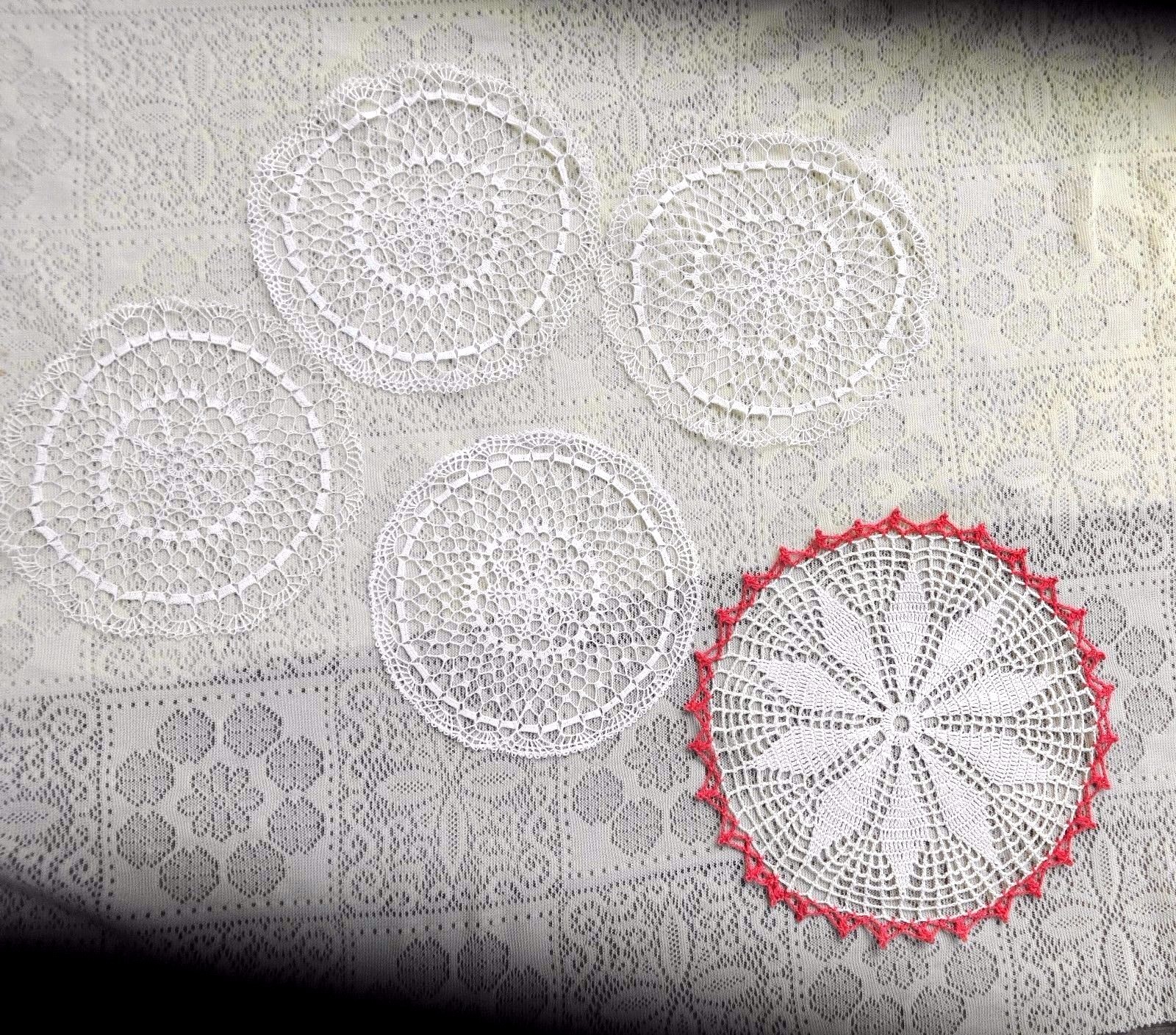 FIVE VINTAGE HAND MADE STARCHED DOILIES FOUR MATCH NO FLAWS | eBay