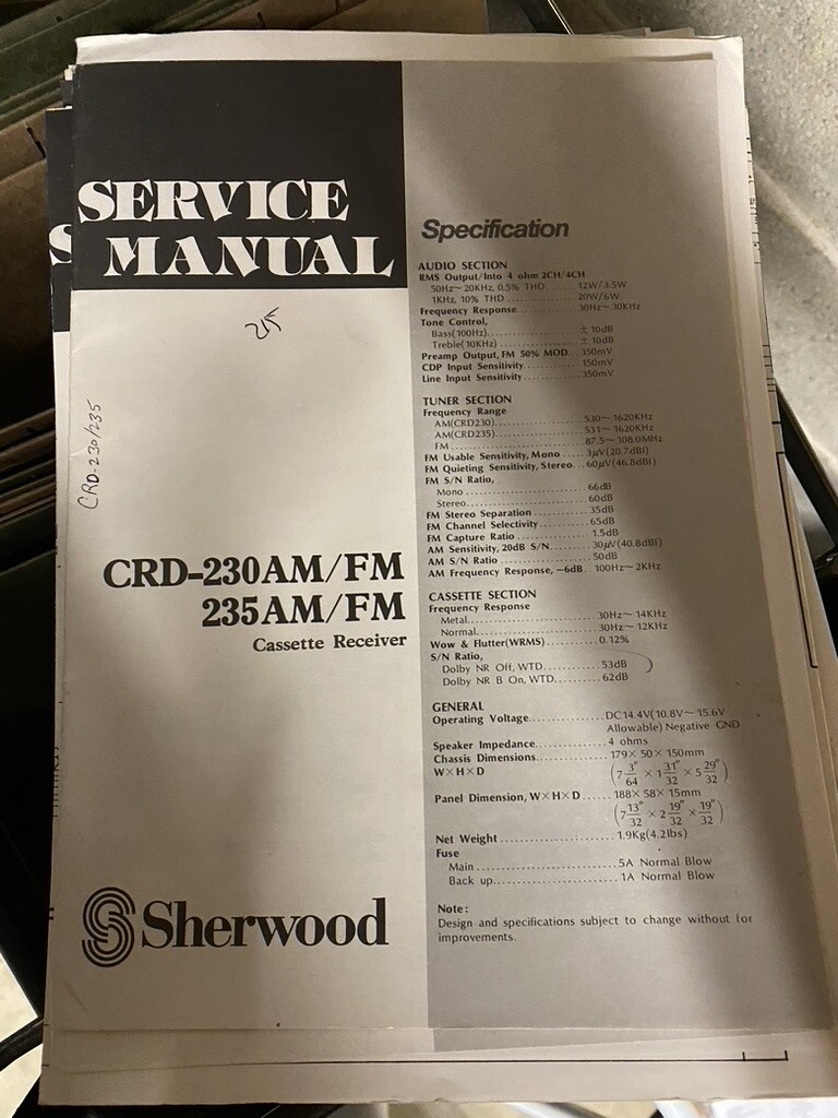 SHERWOOD CRD-230 CRD-235 CRD230 CRD235 AM/FM Receiver Service Manual ...