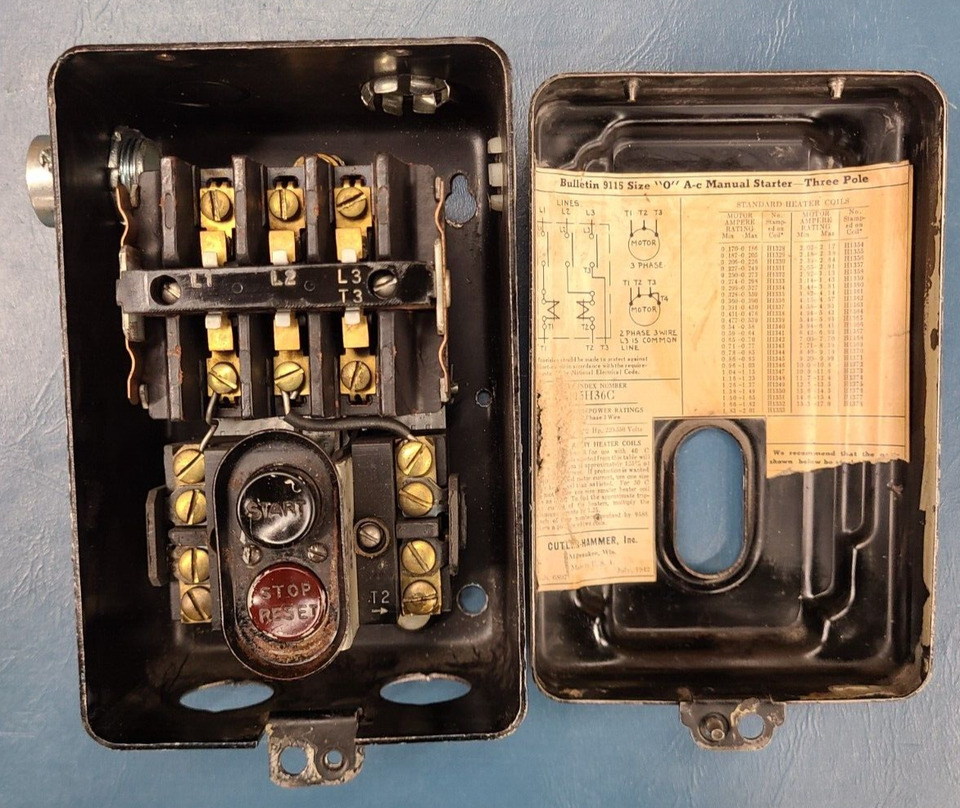 Vintage Cutler Hammer Motor Control Switch Bulletin 9115 AC Manual ...