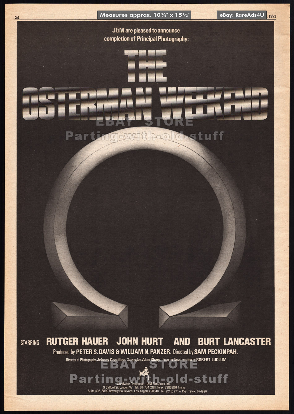THE OSTERMAN WEEKEND__Original 1983 Trade print AD / poster__RUTGER ...