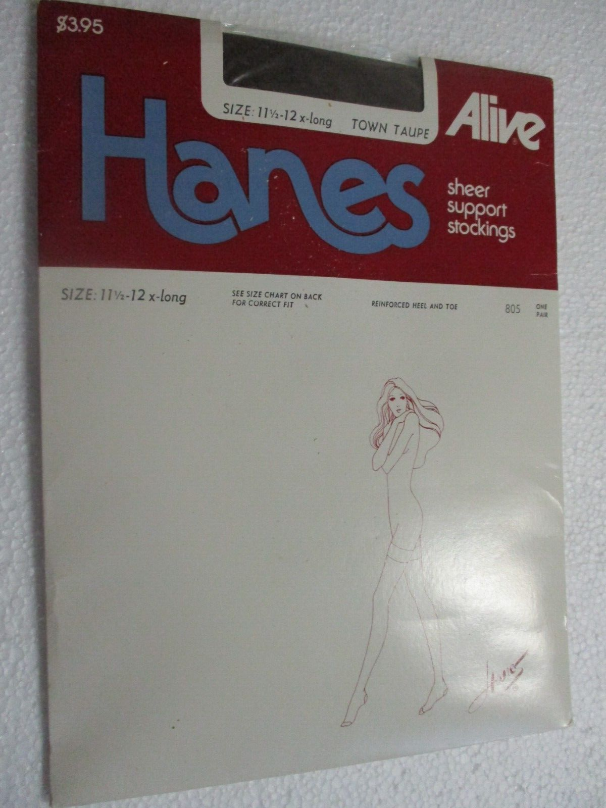 1PR VINTAGE HANES ALIVE RHT SUPPORT SHEER NYLON STOCKINGS SZ 11 1/2-12 ...