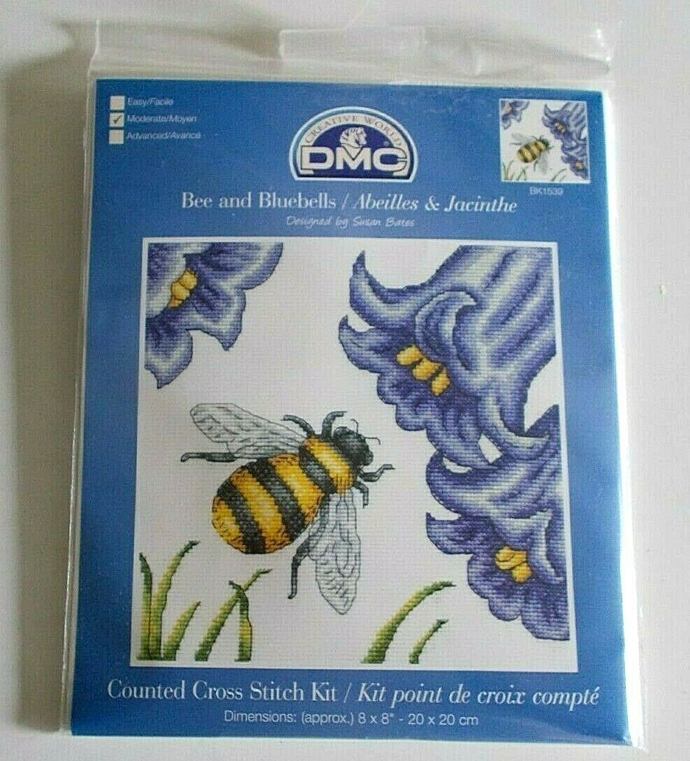DMC BK1539 Bee and Bluebells Susan Bates Counted Cross Stitch Kit-8"x8 ...