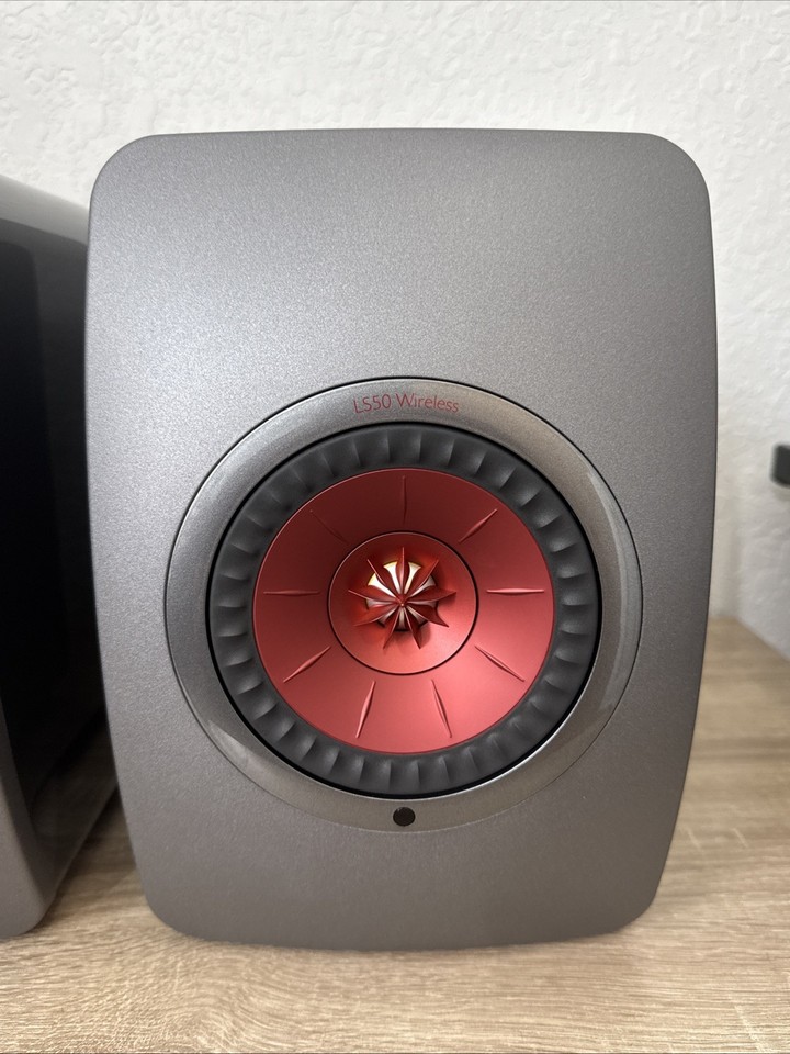 Brand New - KEF LS50 Wireless Speakers Red/Grey Pair – Hi-Res Wi-Fi ...