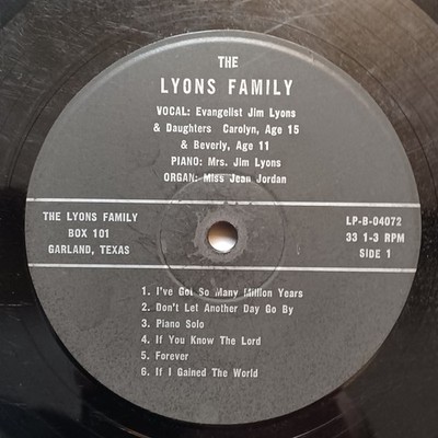 The Lyons Family Gospel LP 33 RPM Private Press Christian Vinyl Record ...