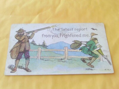 RARE 1910s HUNTING POSTCARD #2192 HUNTER SHOOTING RIFLE AT BIRD | eBay