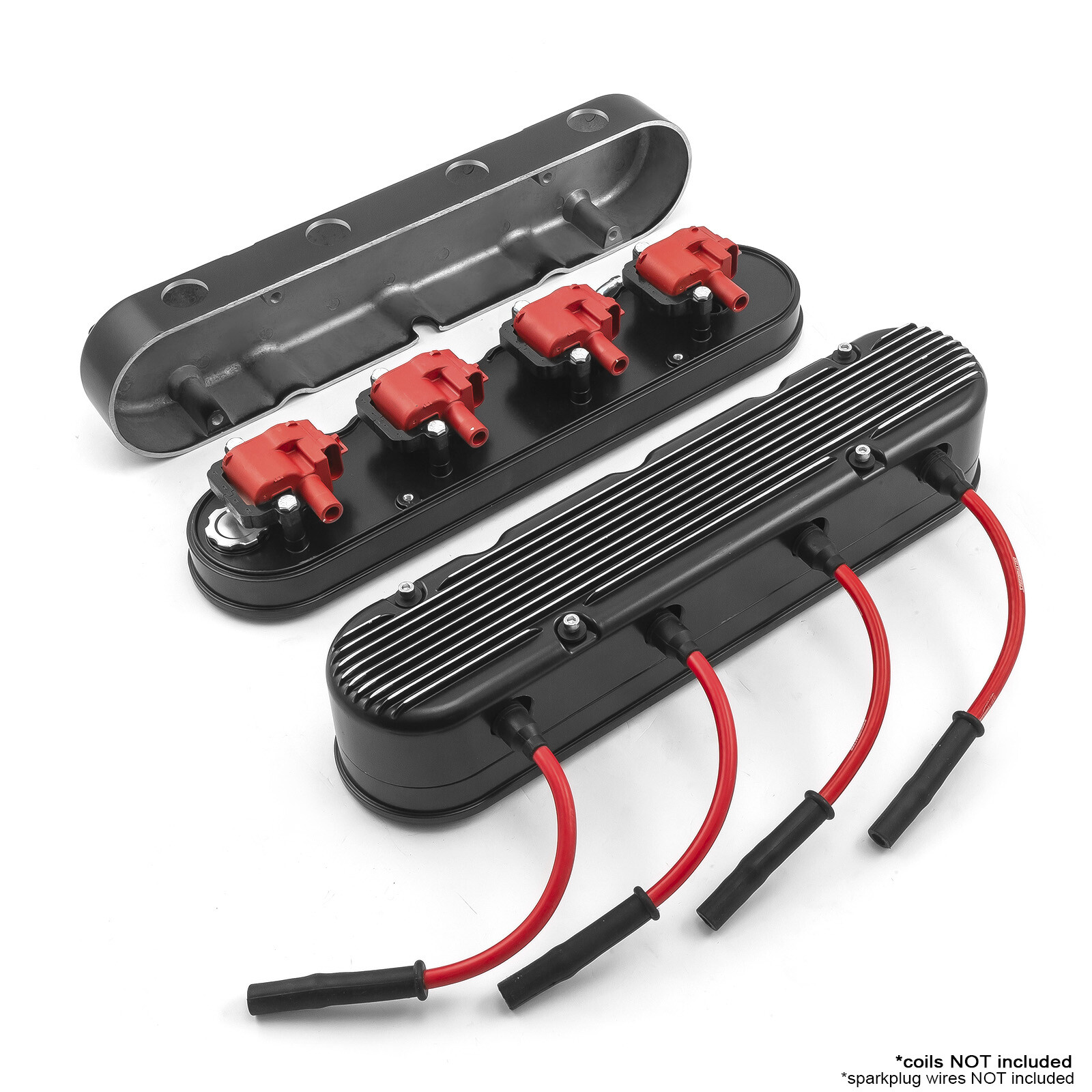 Chevy LS 2pc Finned Vintage Hidden Coil Aluminum Valve Cover - Black | eBay
