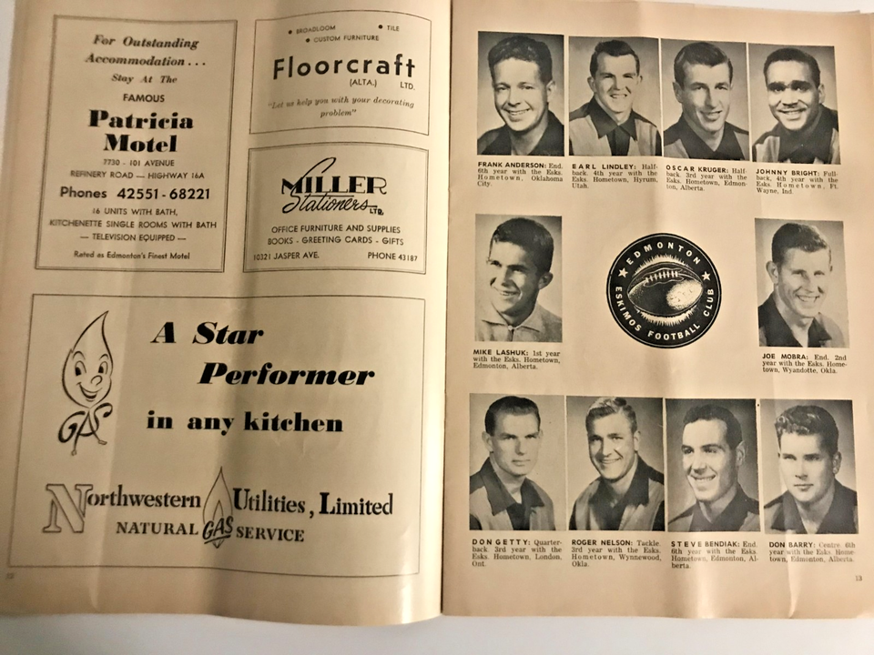 1957 CFL Canadian football Saskatchewan Roughriders Edmonton Eskimos ...