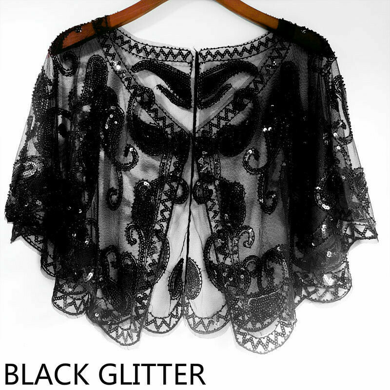 Lady Sequin Mesh Cape Bolero Shawl Wrap Wedding Bride Glitter Banquet ...