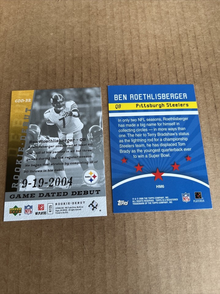 BEN ROETHLISBERGER 2006 Topps BOBBY MASTERS #HM6 & UD Rookie Debut #GDD ...