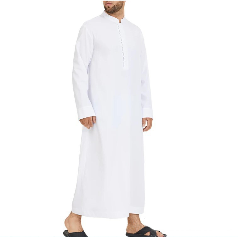 Muslim Stand Collar Saudi Round Neck Robe Arab Middle Eastern Mens ...