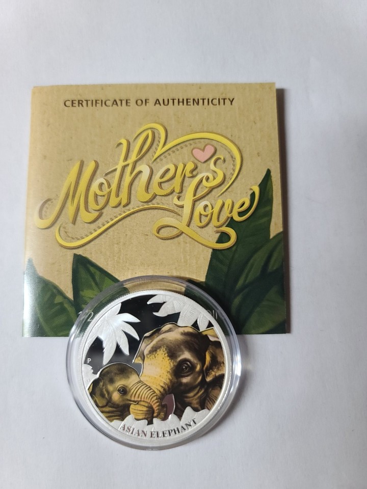 2014 Tuvalu 50C Mother Love Elephant & her Calf 1/2oz Silver Proof Coin ...
