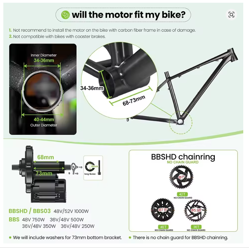 M615 Bafang 48-52V 1000W Mid Drive Motor BB 68/100/120mm Ebik ...